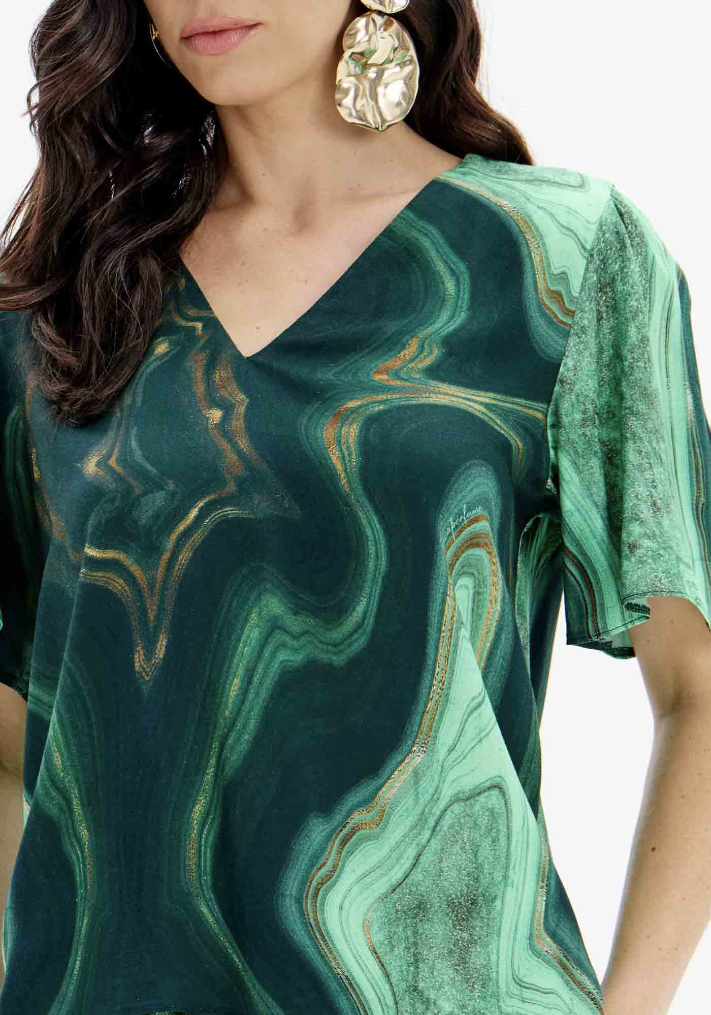 Blusa Fluida De Mangas Curtas Estampada - Lança Perfume