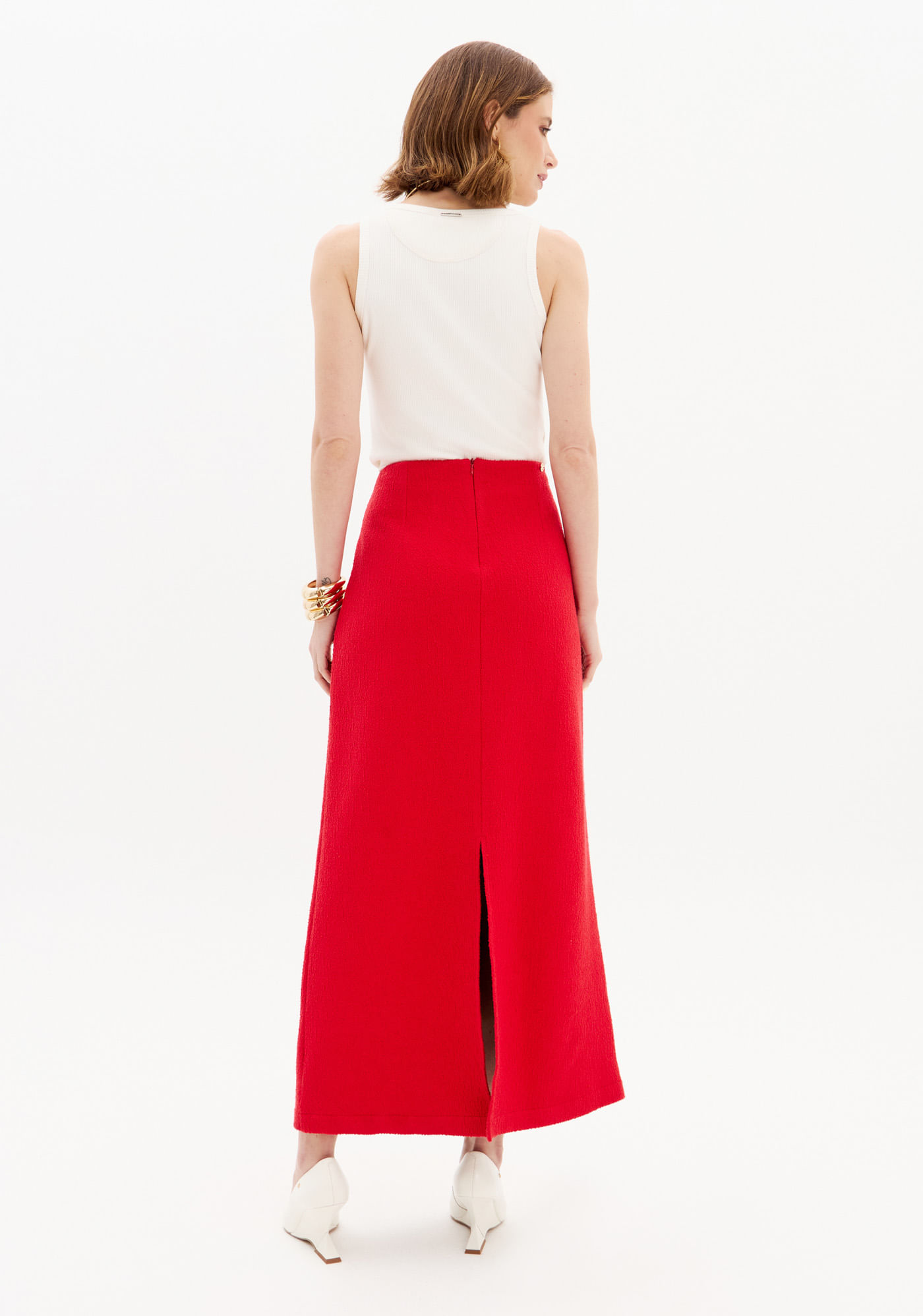 Saia Super Midi Evasê Texturizada - Lança Perfume