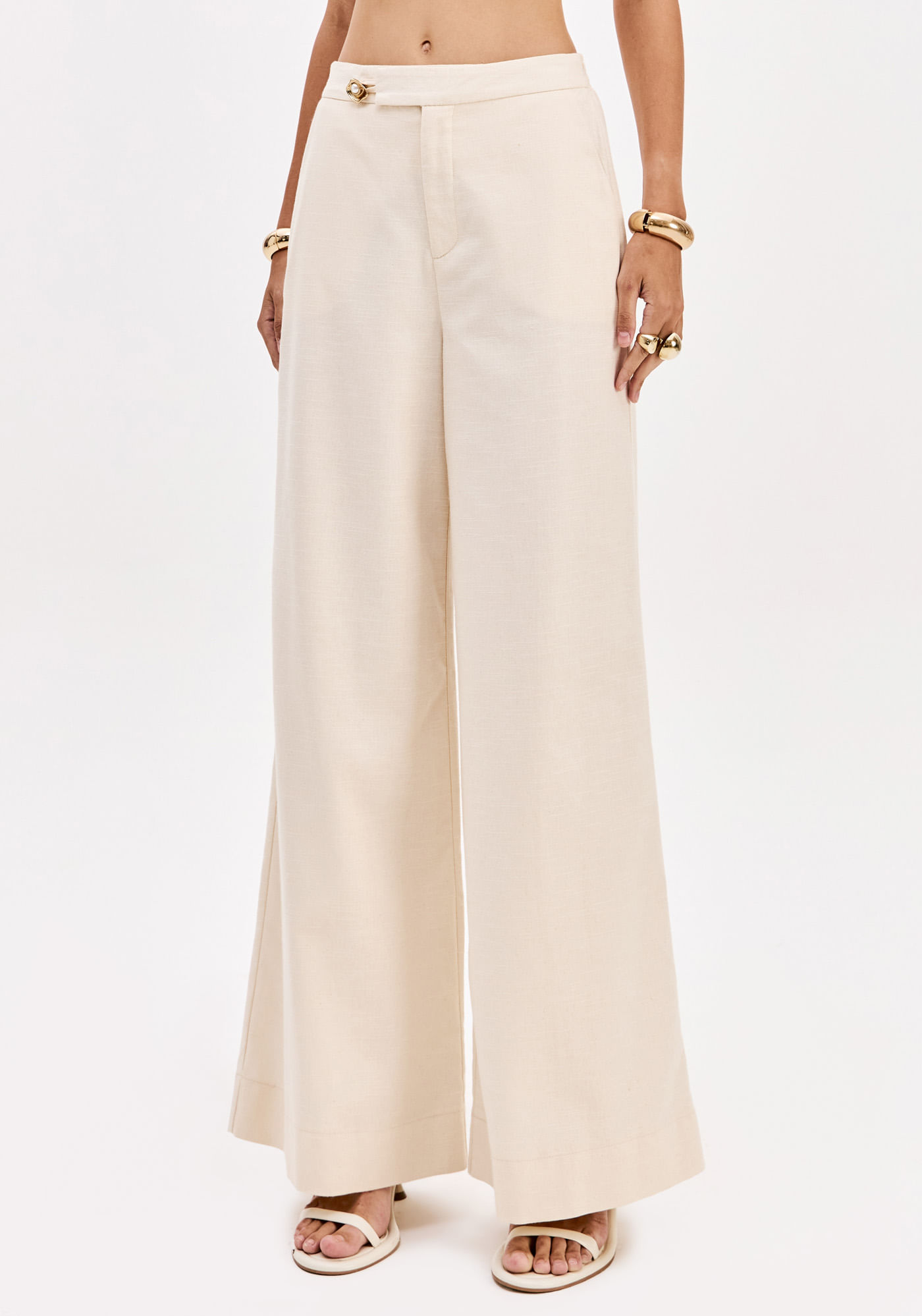 Calça Wide Leg Com Cintura Alta E Bolsos - Lança Perfume